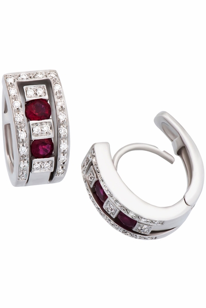20000851 Damiani 18k White Gold Diamond Ruby Hoop Women's Earrings
