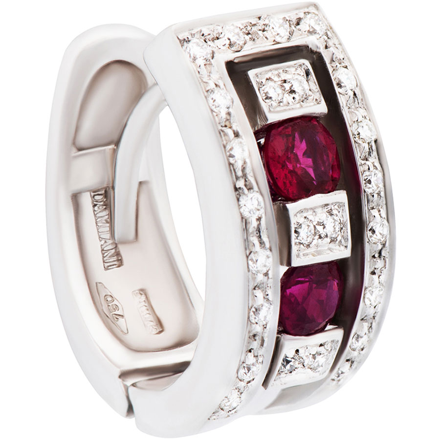 20000851 Damiani 18k White Gold Diamond Ruby Hoop Women's Earrings