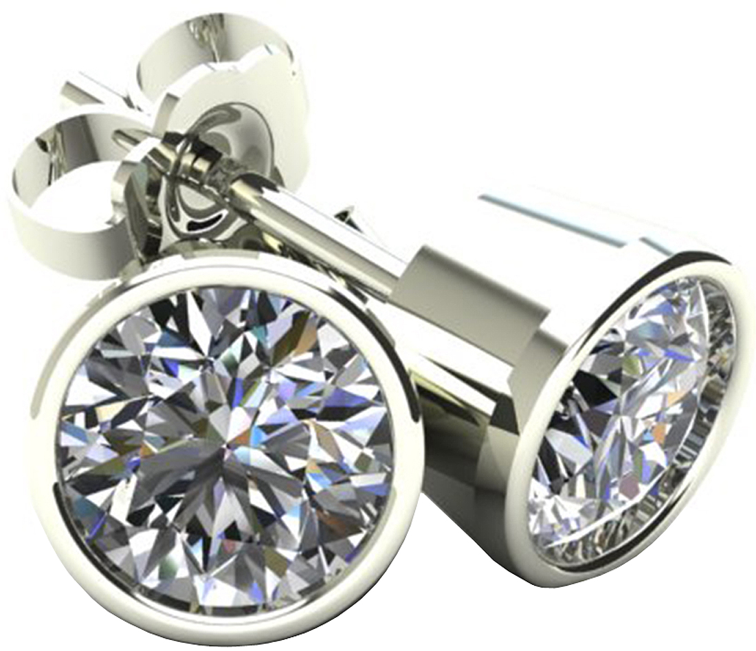 Diamond Bezel Earrings, 0.85 Carat on 14k White Gold