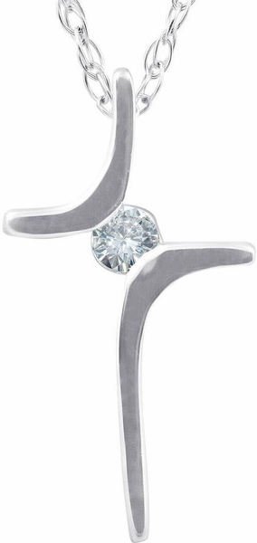 Diamond Floating Cross Set on White Gold Pendant