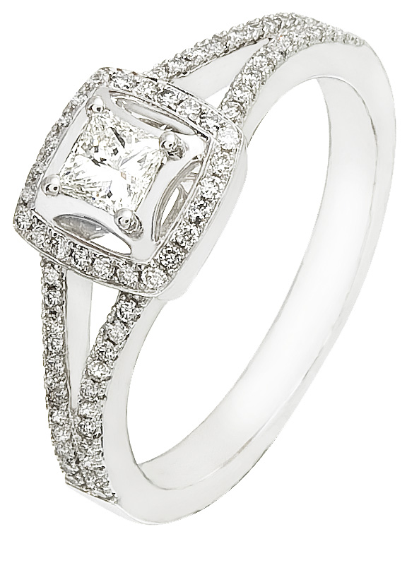 Princess Cut Diamond Engagement Ring Setting on White Gold