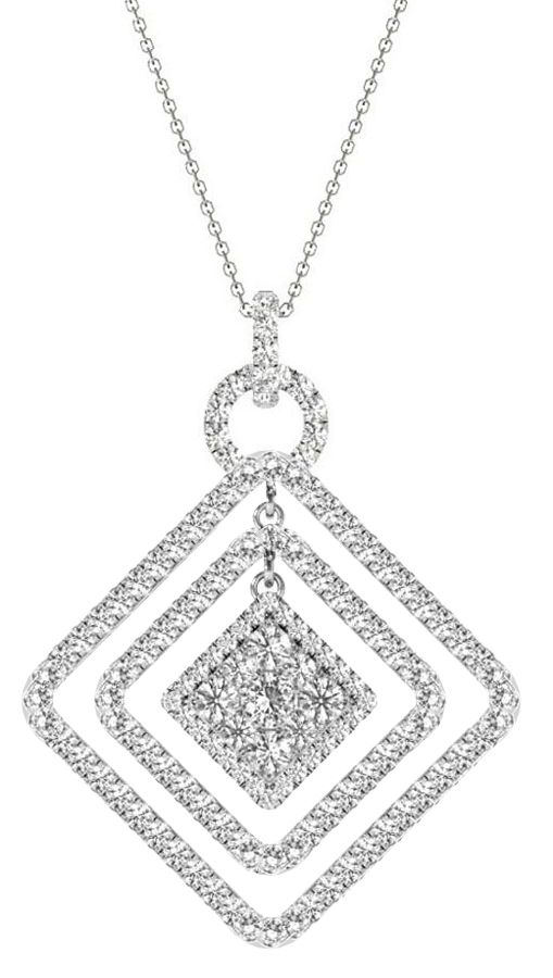 White Gold Square Shaped Diamond Pendant Women's Necklace