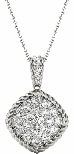 Square White Gold Diamond Pendant Women's Necklace