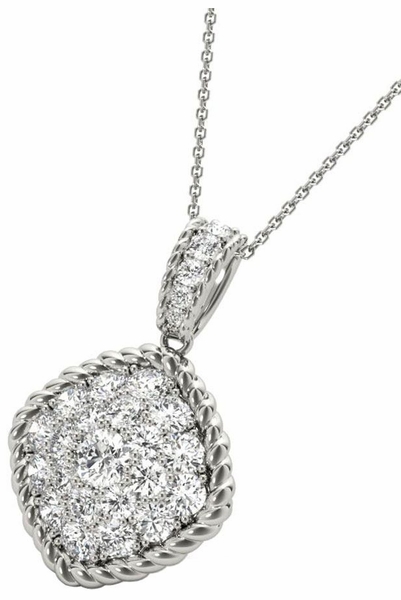 Square White Gold Diamond Pendant Women's Necklace