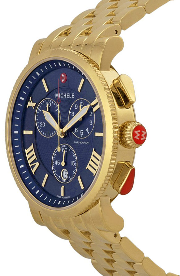 Michele Sport Sail MWW01K000105 Large - Yellow Gold Plated Navy Dial