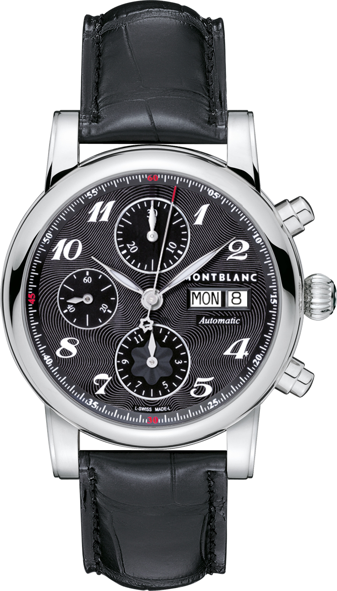 106467 MontBlanc Star Collection Black Dial Black Leather Strap Mens ...
