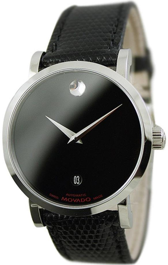 0606114 Movado Mens Red Label Black Dial Stainless Steel Case Lizard ...