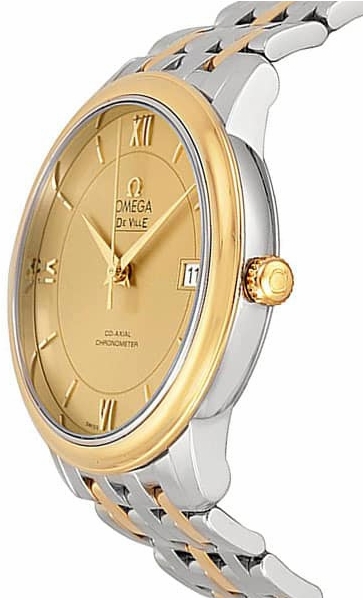 New Omega DeVille Prestige Co-Axial 424.20.37.20.08.001 Two Tone Watch Gold Dial Caliber 2500 ...