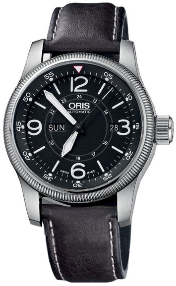 Oris Mens Big Crown Timer Black Dial Steel Case Leather Band Automatic ...