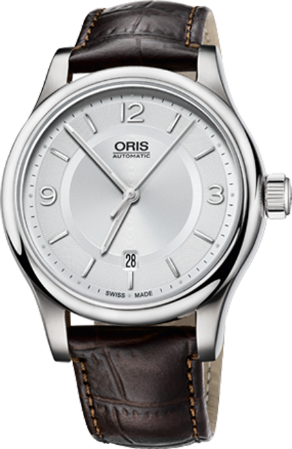 73375944031LS Oris Classic Date Mens Silver Dial Black Strap Watch