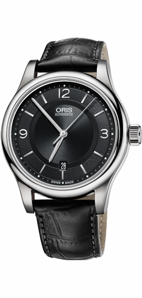 73375944034LS Oris Classic Date Mens Black Dial Black Strap Watch