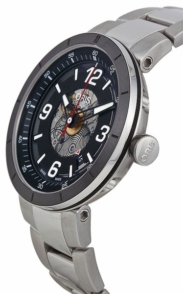 Oris Mens TT1 Skeleton Engine Date Black Dial Steel Case/Bracelet Automatic Watch 73376684114MB