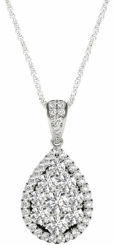 White Gold Diamond Oval Pendant Women's Necklace