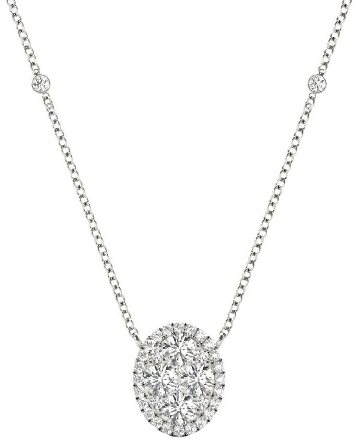 Oval Shaped White Gold Diamond Pendant Women's Necklace