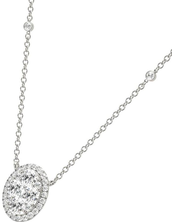 Oval Shaped White Gold Diamond Pendant Women's Necklace