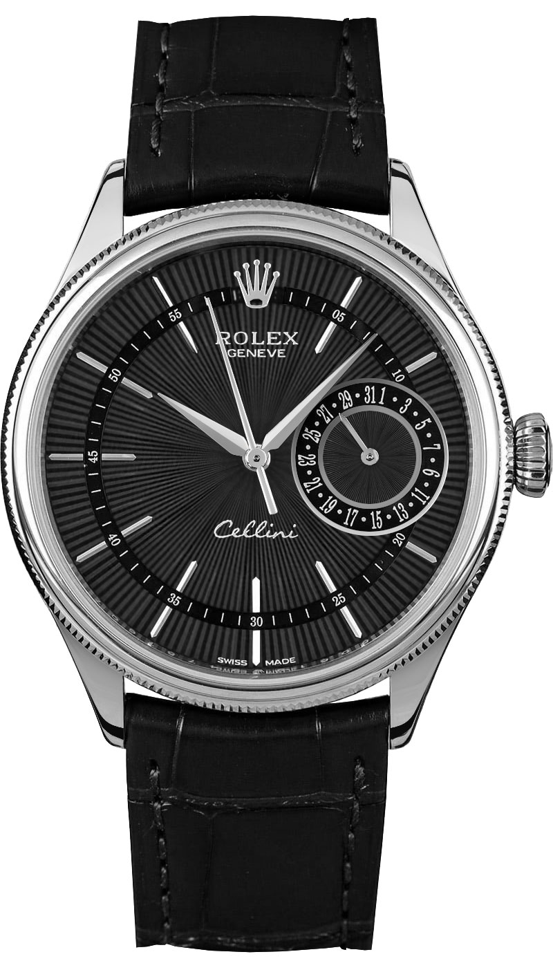50519 Rolex Cellini Date Black Dial Solid 18k White Gold Watch