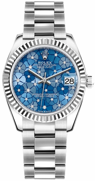278274-0035 Rolex Datejust 31 Azzurro Blue Floral Motif Womens Watch