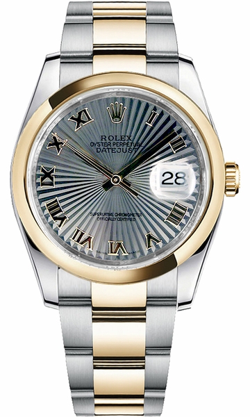 116203 Rolex Datejust Sunbeam Gray Roman Dial Watch