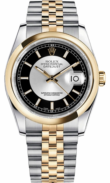 116203 Rolex Datejust Black & Silver Index Men's Watch