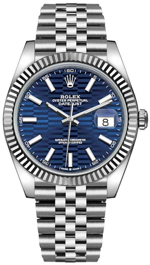126334-0032 Rolex Datejust 41 Blue Fluted Motif Dial Mens Luxury Watch