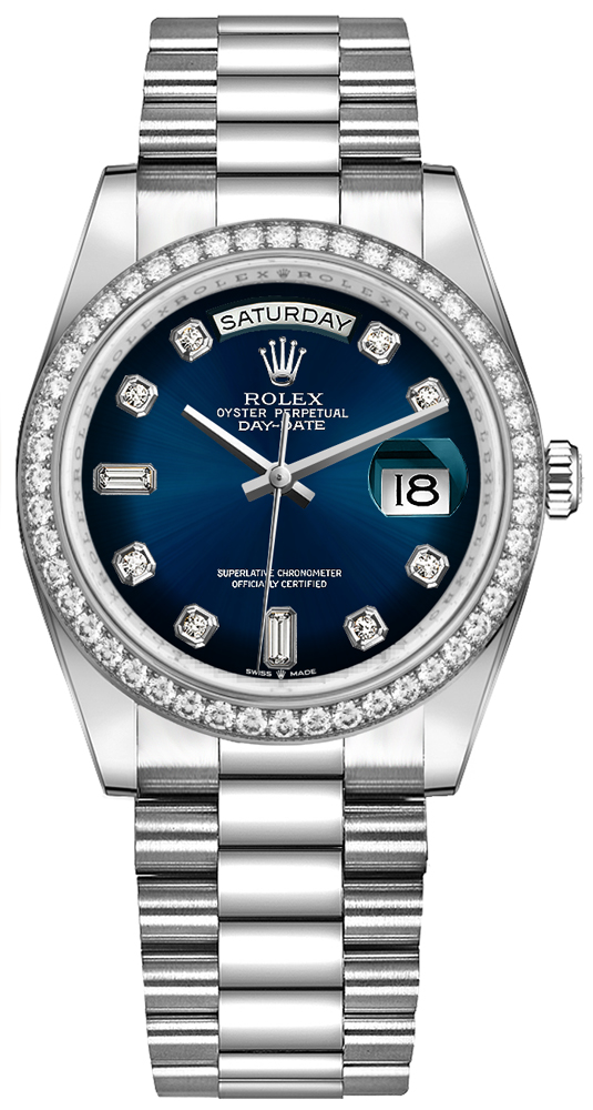 Rolex Day-Date 36 Blue Dial Diamonds Women's Watch 128349RBR