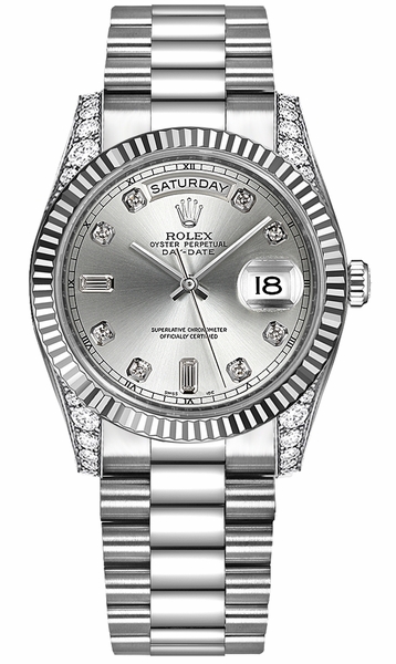 Rolex Day-Date 36 118339 18K White Gold Diamond Case Watch