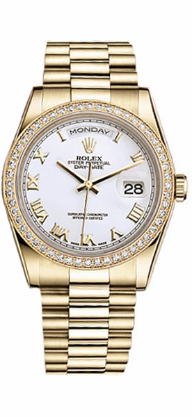 118348-WHTRP Rolex Day-Date 36 White Dial Watch