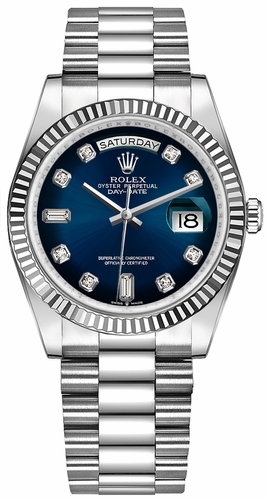 128239 Rolex Day-Date 36 Blue Ombre Diamond Dial Men's Watch