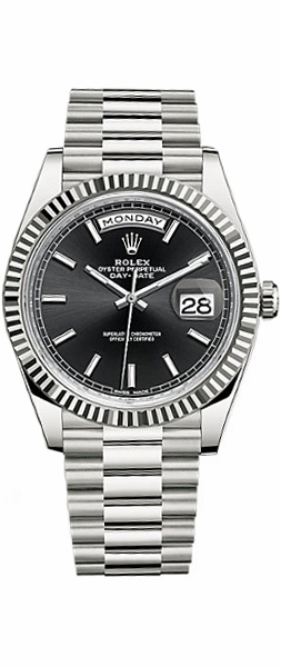 228239-BLKSP Rolex Day-Date 40 Black Dial Watch
