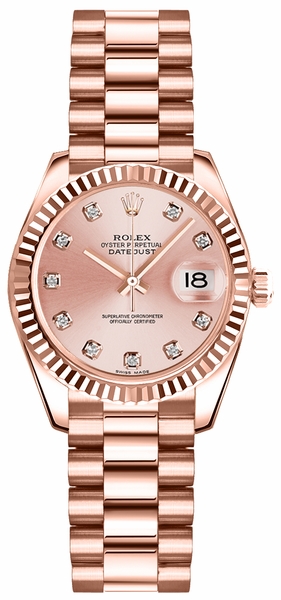 179175 Rolex Datejust Gold Diamond Dial Ladies Automatic Watch