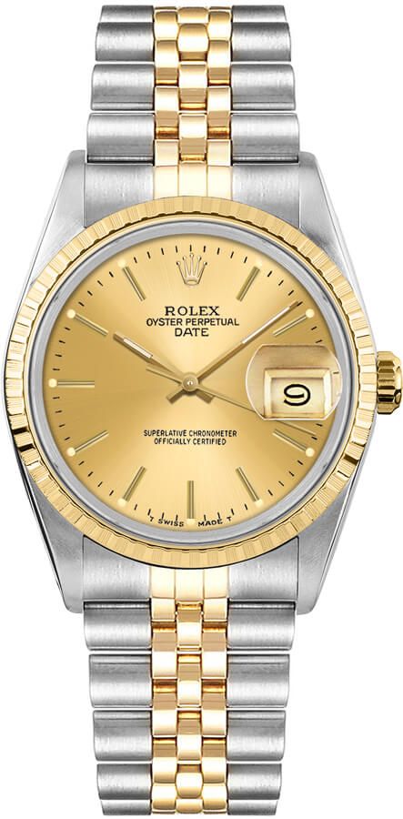 15053 Rolex Oyster Perpetual Date 34 Champagne Womens Watch
