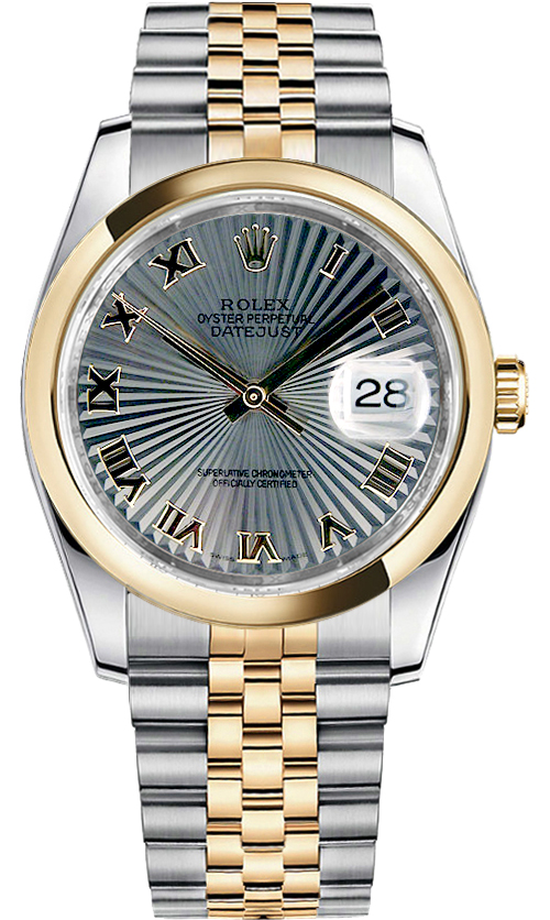 116203 Rolex Datejust 36 Sunbeam Gray Roman Dial