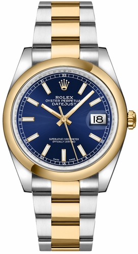 116203 Rolex Datejust 36 Blue Index Dial Men's Watch