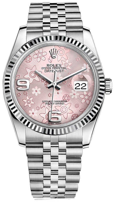 Floral Pink Women's Rolex DateJust 116234 Steel Watch on Sale