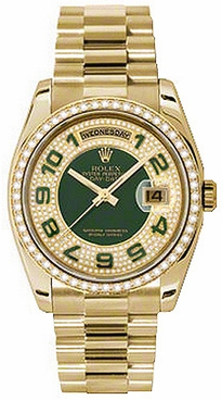 118348 Rolex Day Date Gold Watch Diamond Pave Dial Automatic N.I.B 3yrs ...