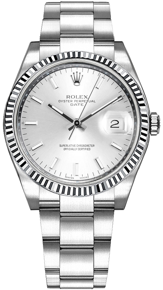 115234 Rolex Oyster Perpetual 34 Women's Silver Dial Watch Sale
