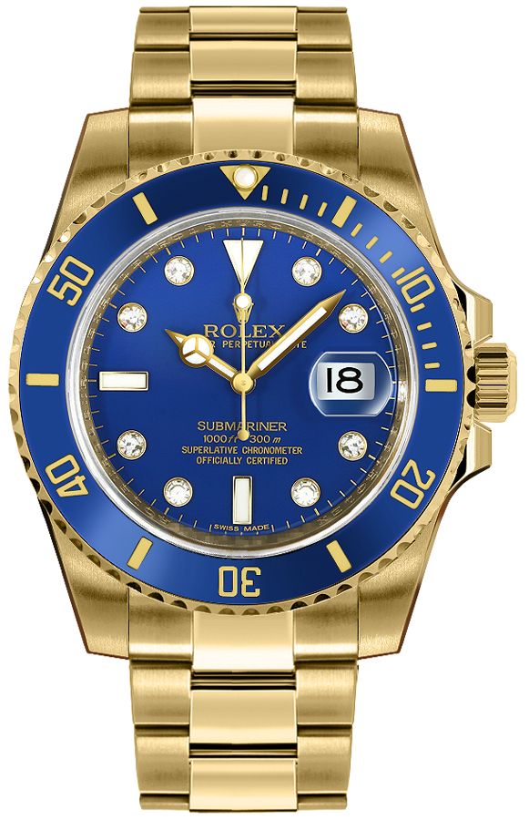 116618-BLUDD Rolex Submariner Blue Diamond Dial Mens Watch