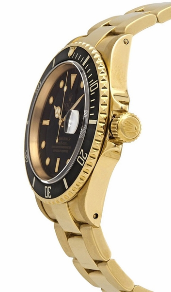 16618-BLK Rolex Submariner Black Dial Mens 18K Gold Automatic Watch