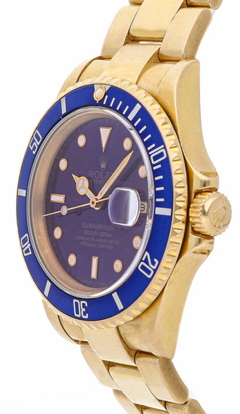16618 Rolex Submariner Blue Dial Mens 18K Gold Watch