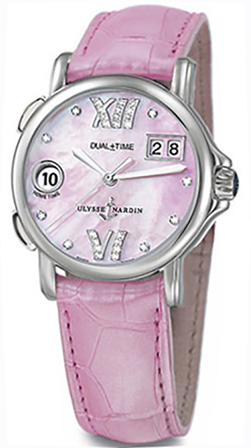223-22/396 Ulysse Nardin Dual Time Ladies Pink MOP Dial Diamond Watch