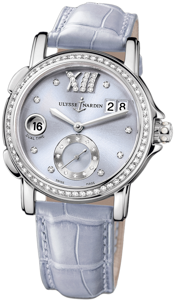 243-22B/30-07 Ulysse Nardin Dual Time Diamonds Purple Dial Strap Womens Watch