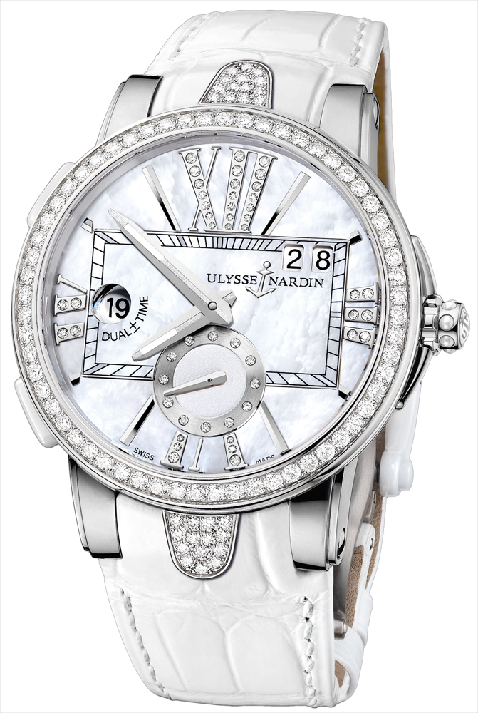 243-10B/391 Ulysse Nardin - Dual Time Executive - Steel Diamonds White Leather