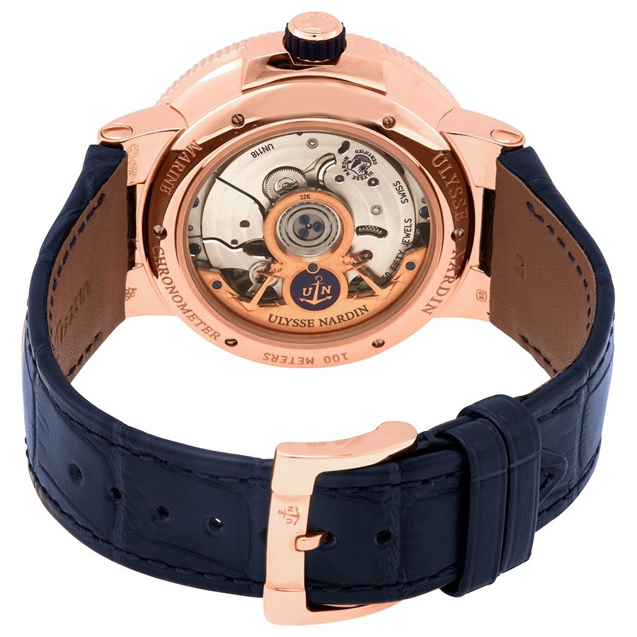 1186-126/63 Ulysse Nardin Marine Chronometer Manufacture Blue Dial Rose Gold Watch