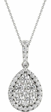 New 18k White Gold Diamond Oval Pendant Women's Necklace