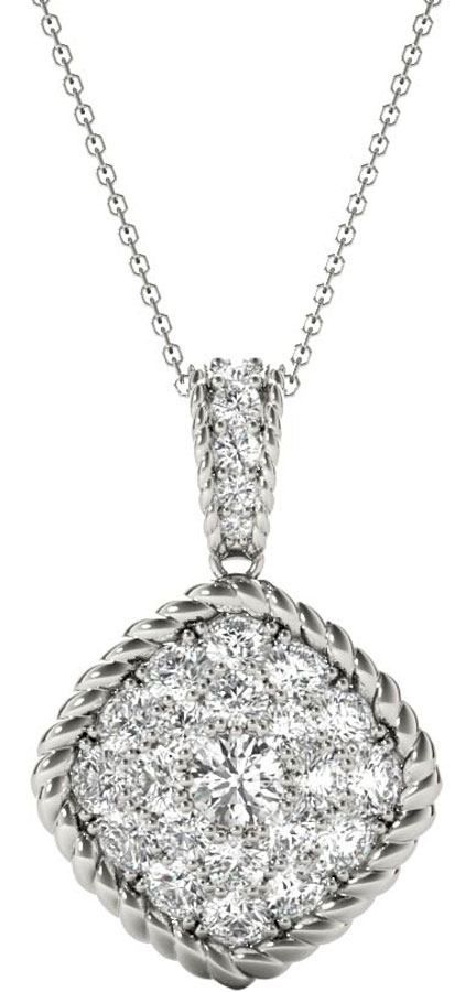 Square White Gold Diamond Pendant Women's Necklace