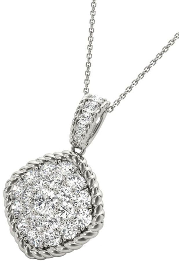 Square White Gold Diamond Pendant Women's Necklace