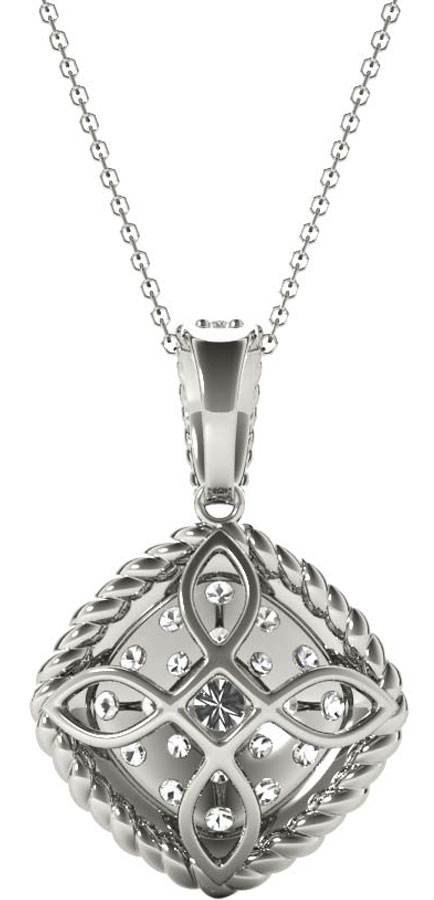 Square White Gold Diamond Pendant Women's Necklace