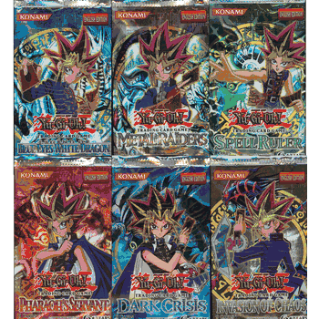 6 YUGIOH BOOSTER PACK SPECIAL (1 ea LOB, MRD, SRL, PSV, DCR & IOC)