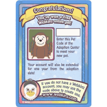 Webkinz Series 1 MONKEY Online Pet Code. Cards are Shipped. No Email ...