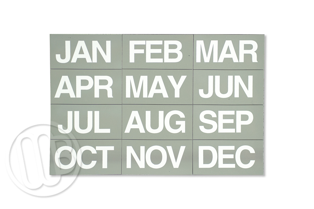 Month Magnets White on Gray Background